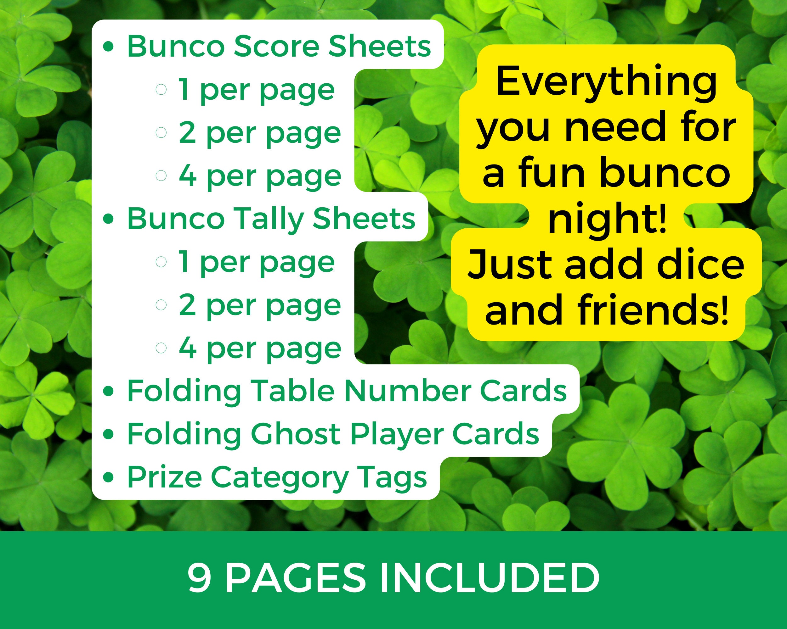March Bunco Score Sheets, St. Patricks Bunco Sheets, St. Patrick's ...
