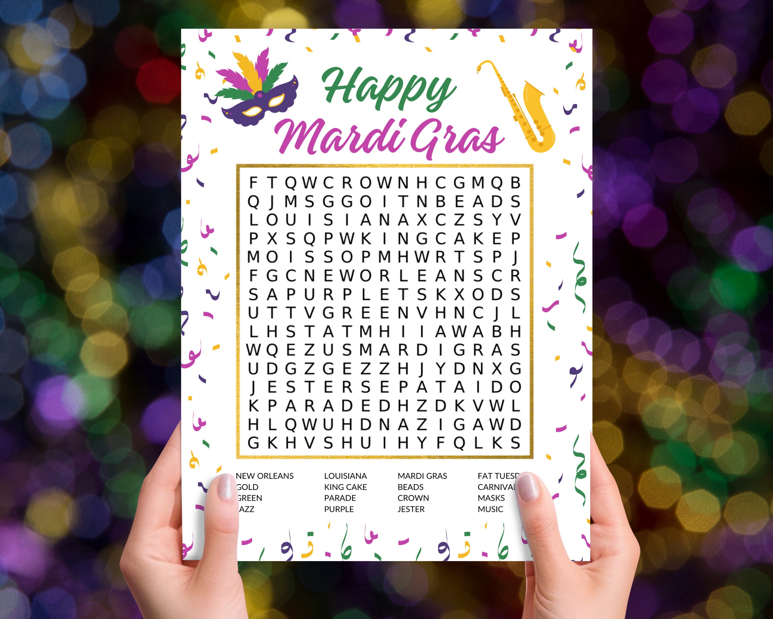 Mardi Gras Word Search, Fat Tuesday Party Game, New Orleans Word Game ...