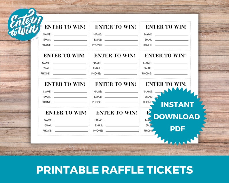 Printable Raffle Tickets Enter to Win Tickets Simple Raffle - Etsy