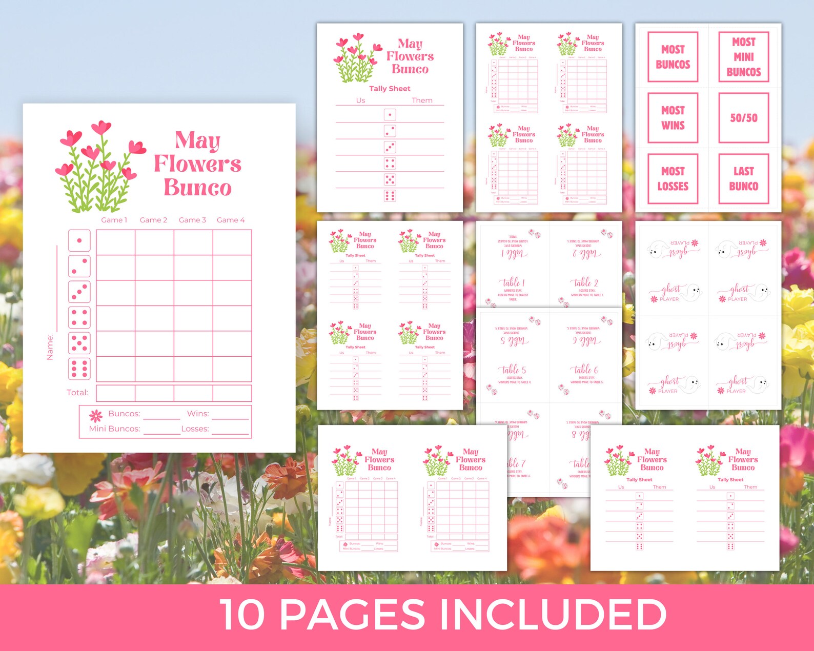 May Flowers Bunco Score Sheets, May Bunco Sheets, Spring Bunco Game ...