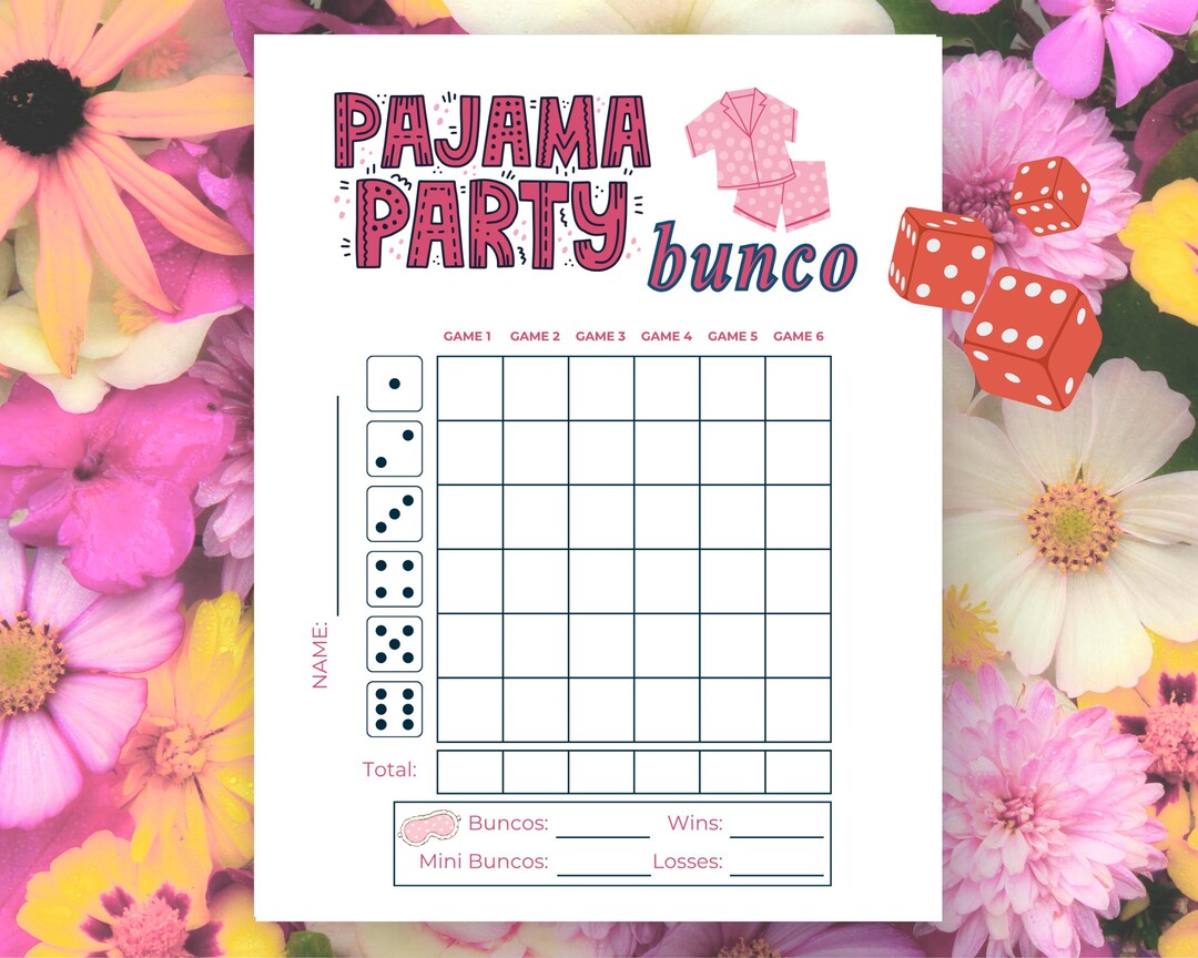 Pajama Party Bunco, Bunco Party Printable Bundle, Score Cards, Tally ...
