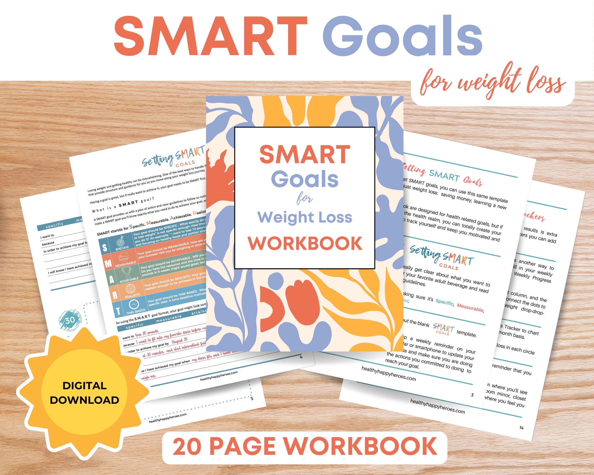 SMART Goals for Weight Loss Template, SMART Goals Worksheet, SMART Goal ...