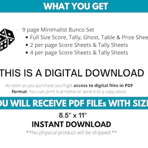 Simple Bunco Score Cards, Minimalist Bunco Tally Sheets, Printable ...