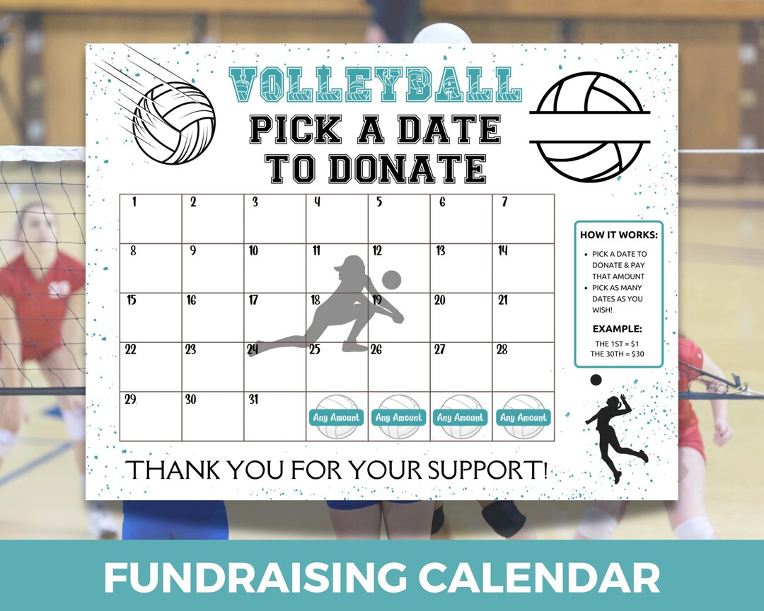 Women's Volleyball Fundraiser Calendar, Pick a Date Donate Sponsor ...