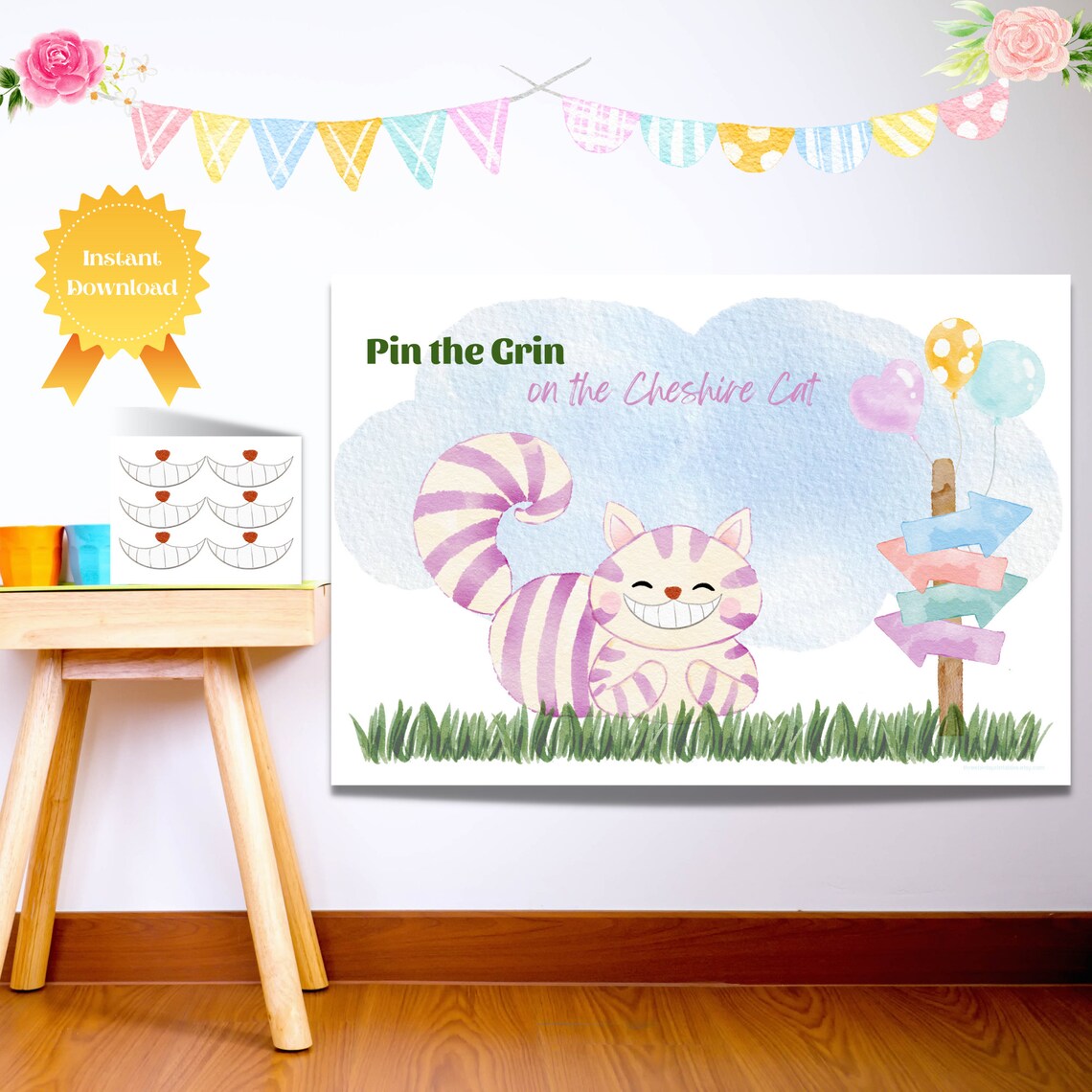 Pin the Tail Game, Cheshire Cat Game, INSTANT Download, Alice in ...