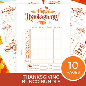 Thanksgiving Bunco Game, Fall Bunco Score Cards, Autumn Bunco Tally ...