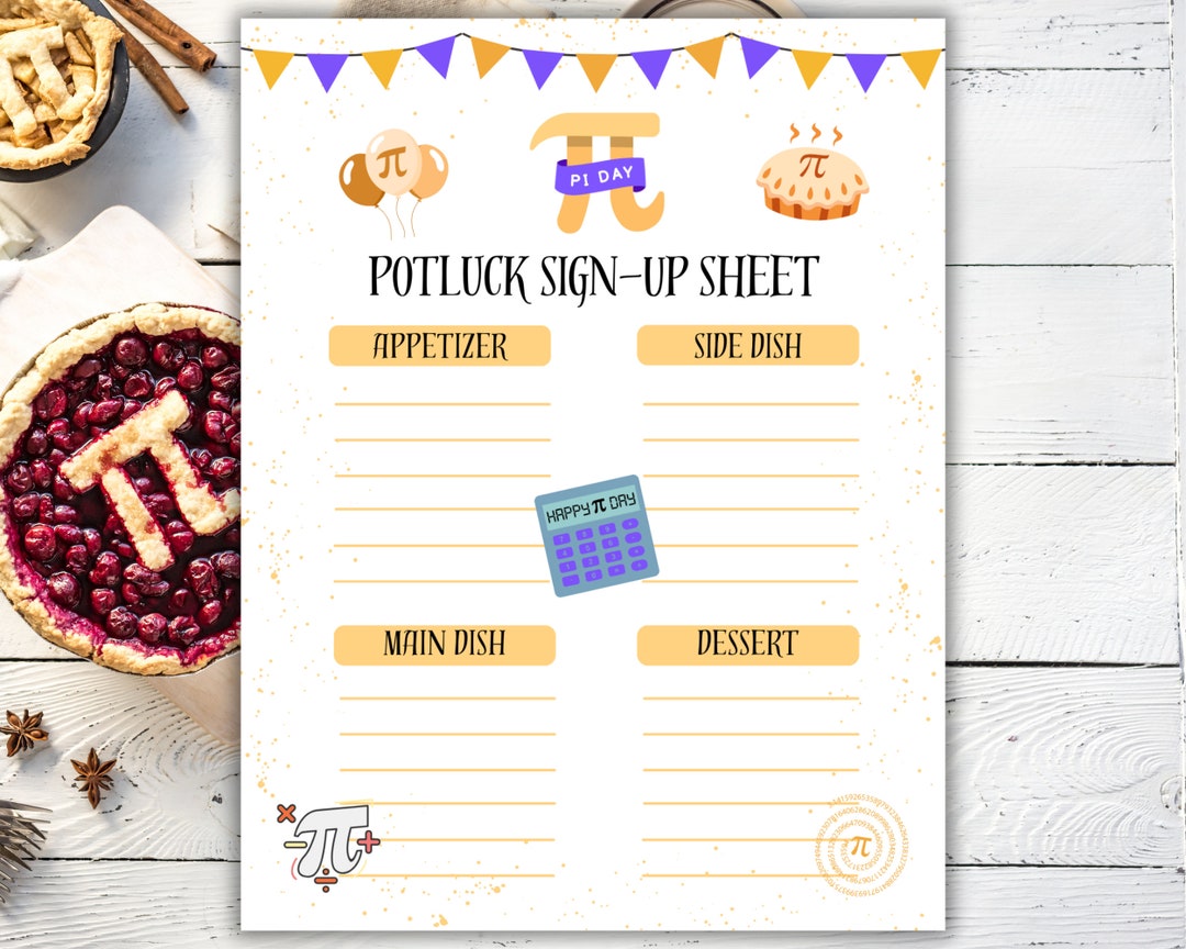 Pi Day Potluck Sign up Sheet, Pi Day Printable Potluck Sign up Form, Pi ...