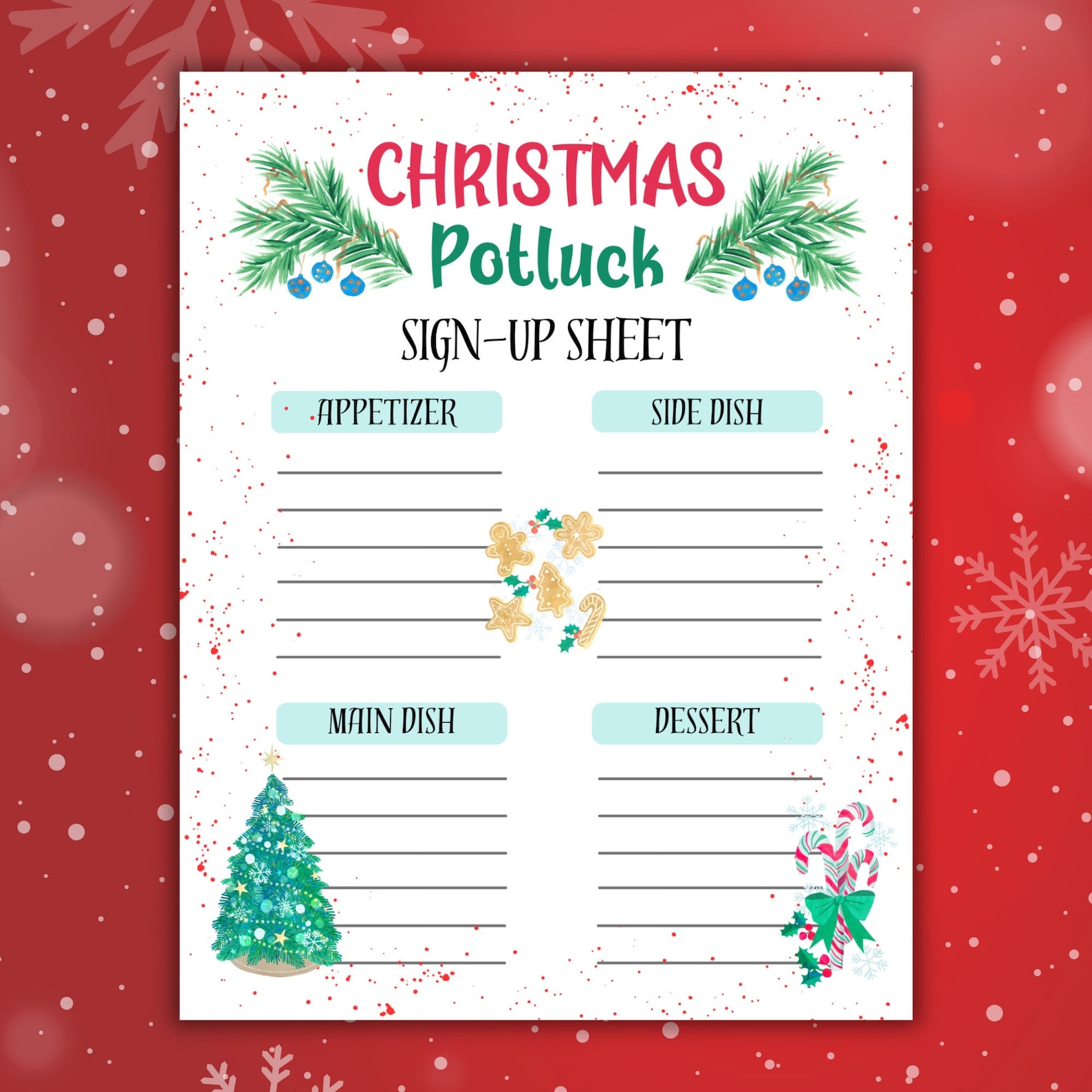 Christmas Potluck Sign up Sheet, Potluck Sign up Sheet, Potluck Sign up ...