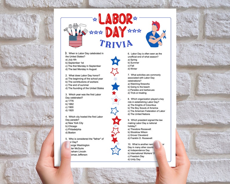 Labor Day Trivia Game, Labor Day Activity, End of Summer Game, Labor ...