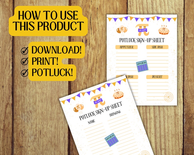 Pi Day Potluck Sign up Sheet, Pi Day Printable Potluck Sign up Form, Pi ...