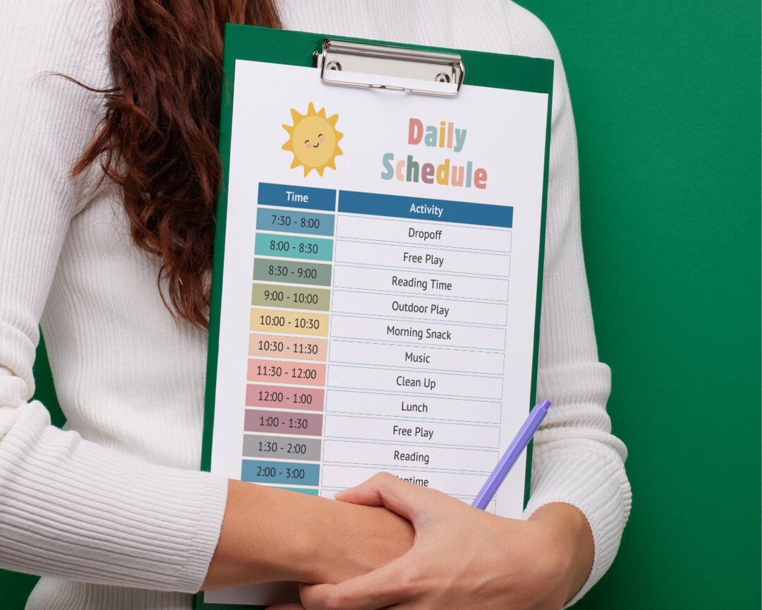 Daily Daycare Schedule for Pre-k, Editable Kids Daily Schedule Template ...