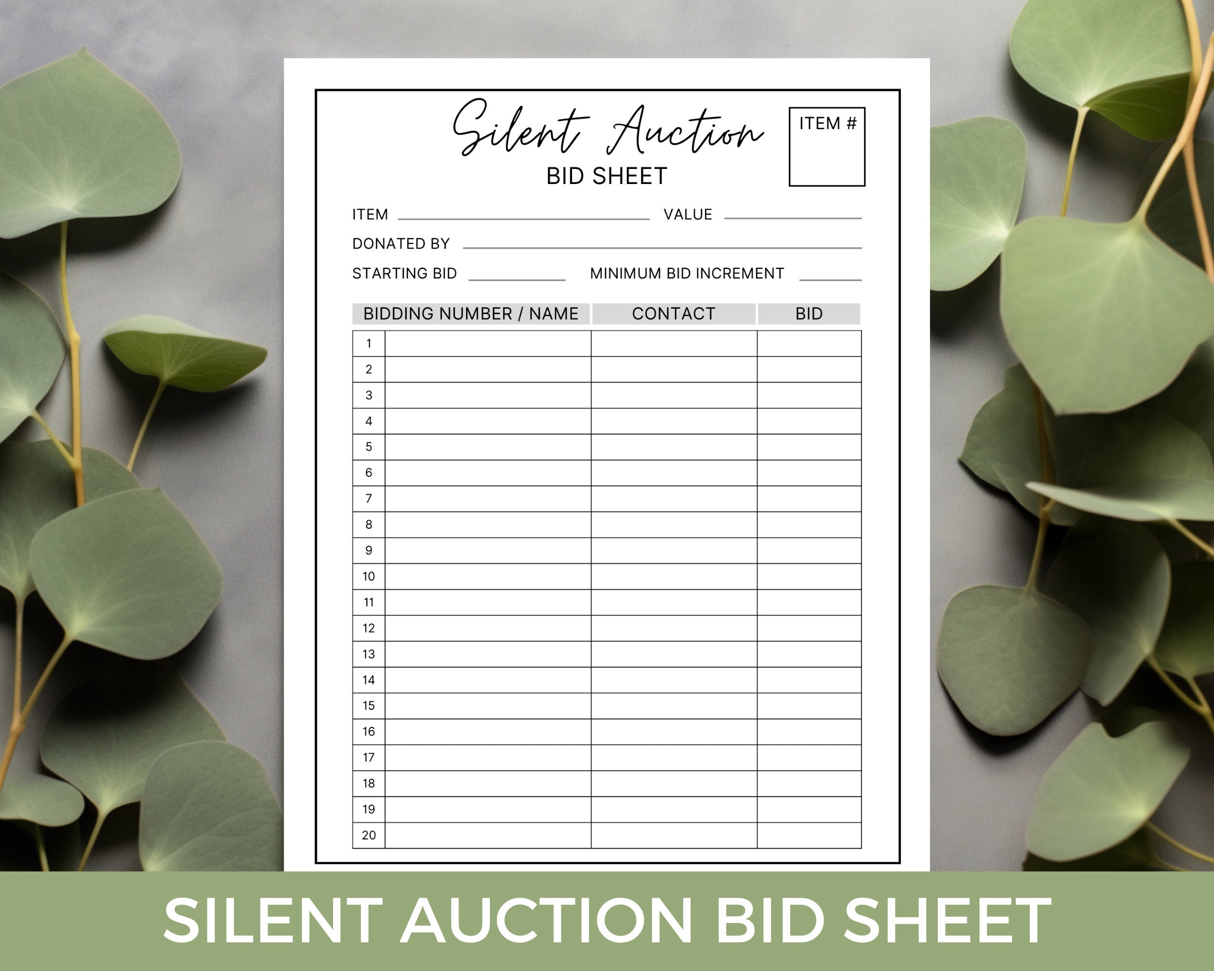 Editable Silent Auction Bid Sheet, Silent Auction Sign up Sheet, Silent ...