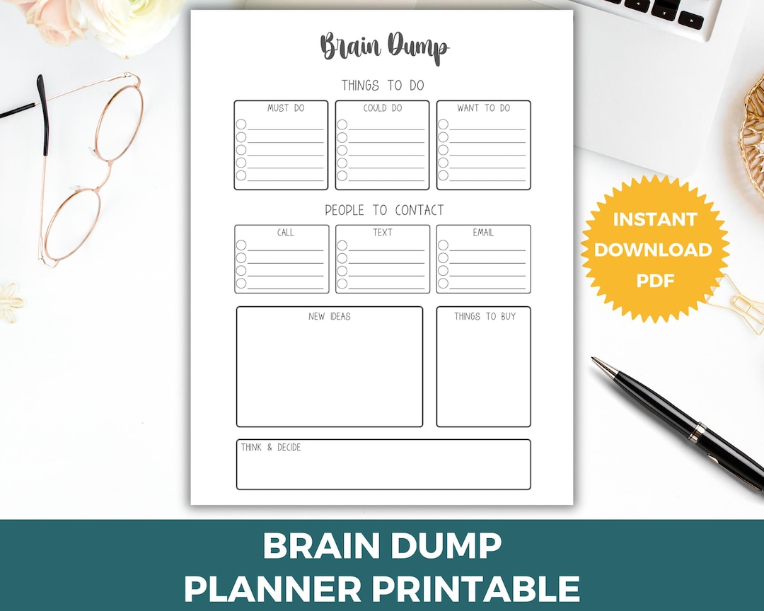 ADHD Brain Dump Template, Thoughts Organizer, ADHD Daily Planner ...