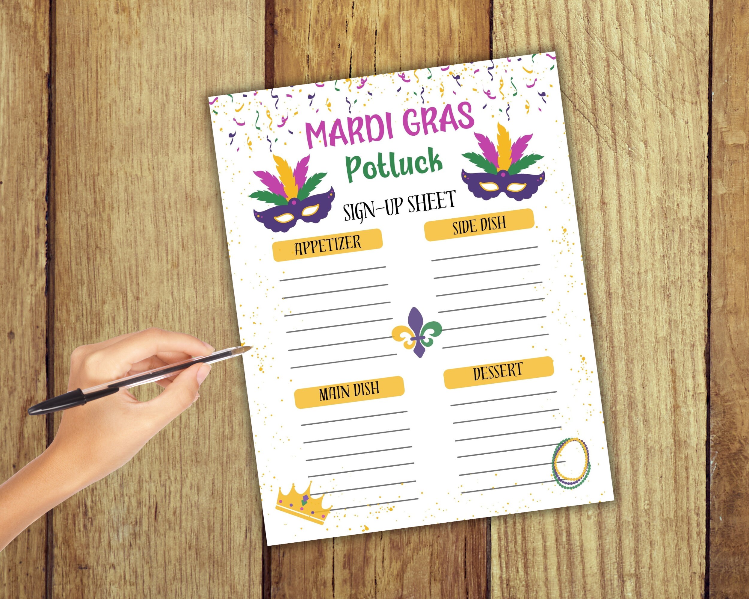 Mardi Gras Potluck Sign up Sheet, Potluck Sign up Sheet, Potluck Sign ...