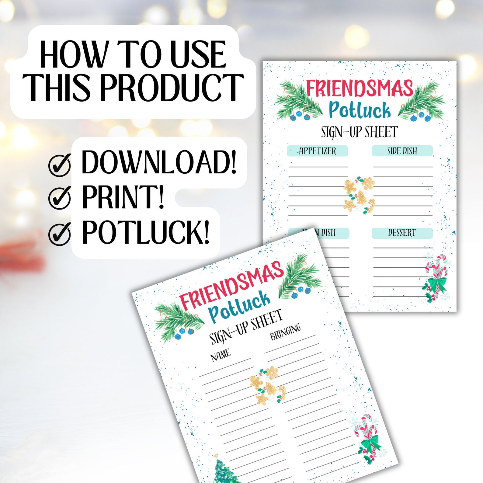 Friendsmas Potluck Sign up Sheet, Potluck Sign up Sheet, Potluck Sign ...