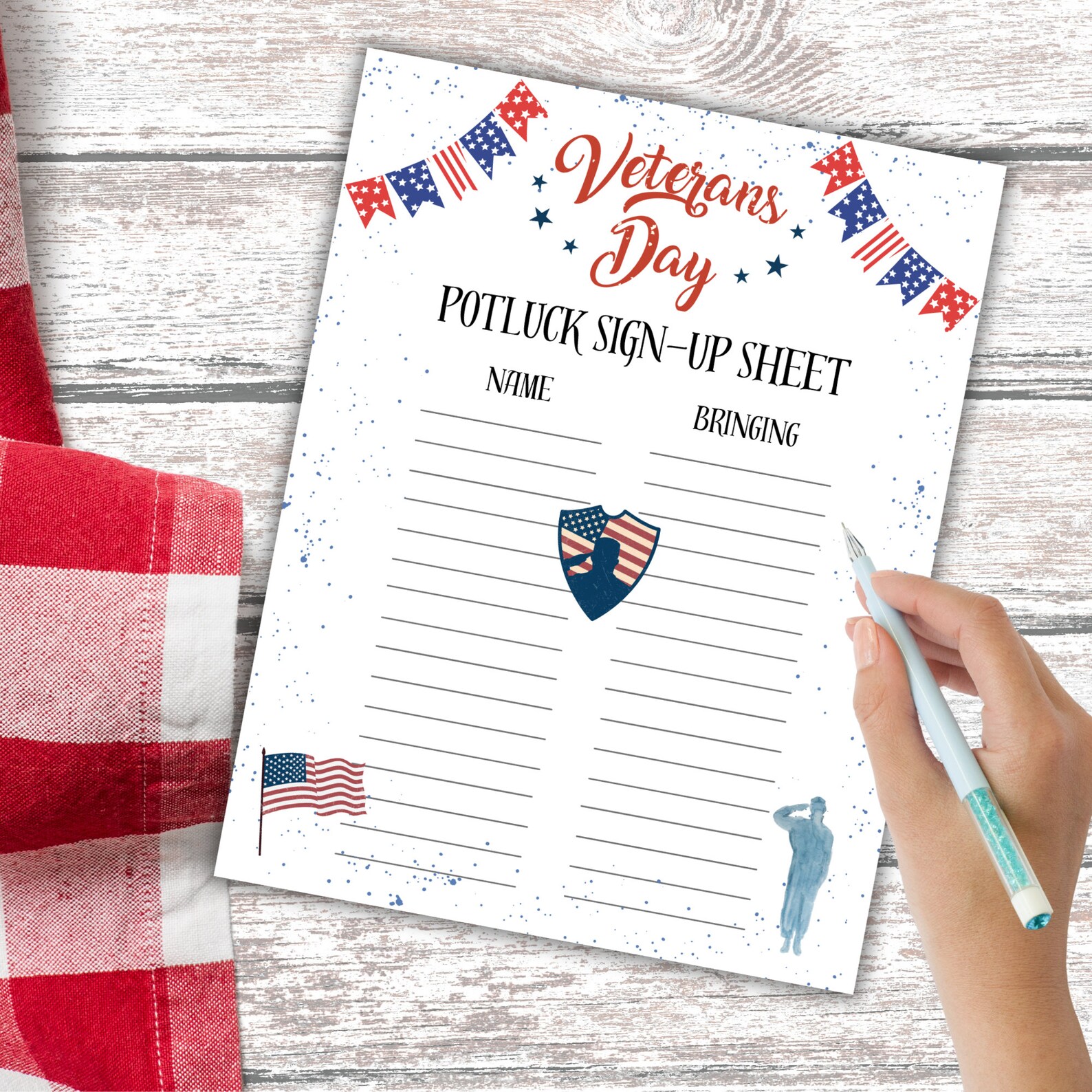 Veterans Day Potluck Sign up Sheet, Veterans Day Menu, Potluck Sign up ...