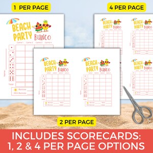 Beach Party Bunco Score Sheets, Summer Bunco Score Cards, Summer Bunco ...
