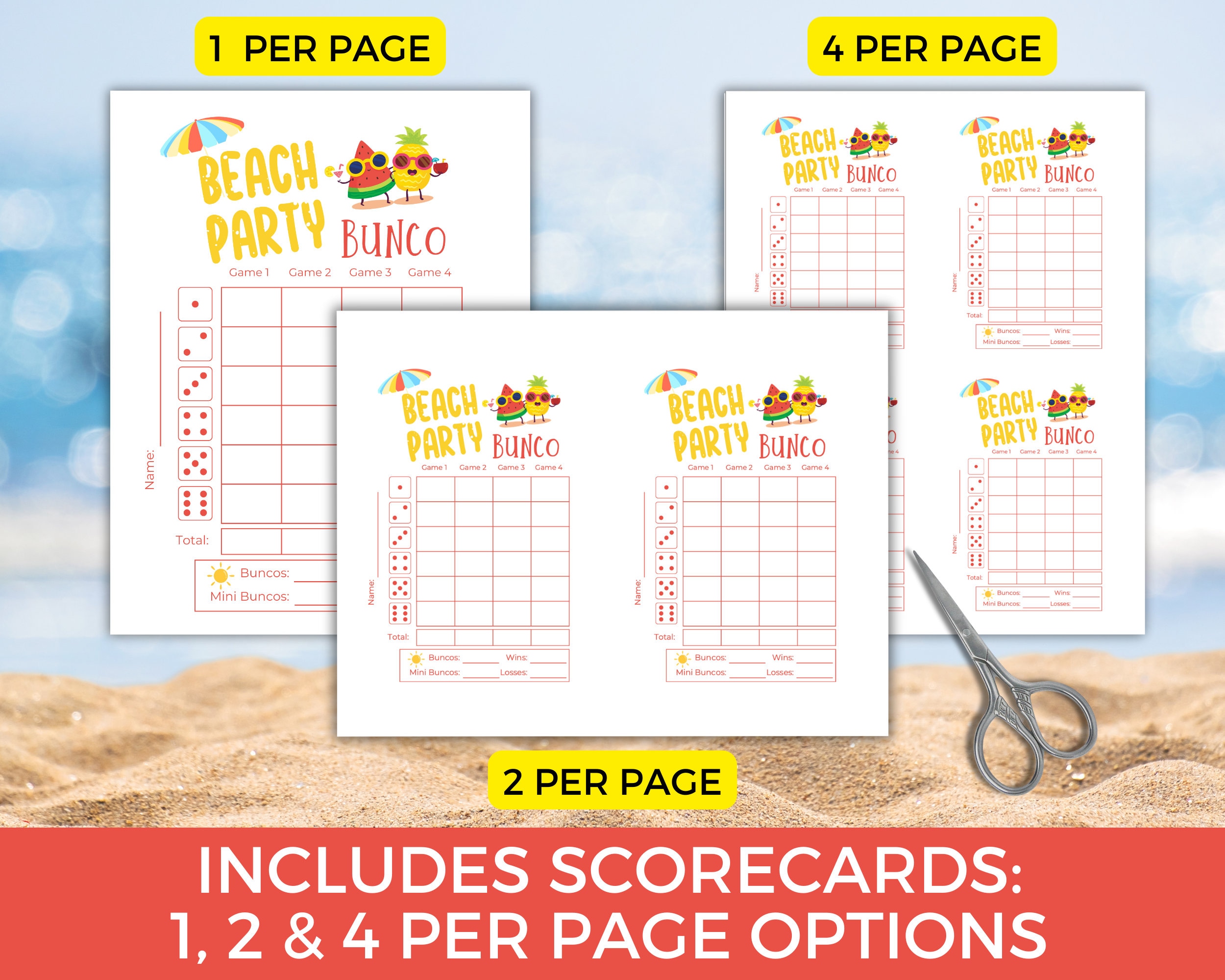 Beach Party Bunco Score Sheets, Summer Bunco Score Cards, Summer Bunco ...