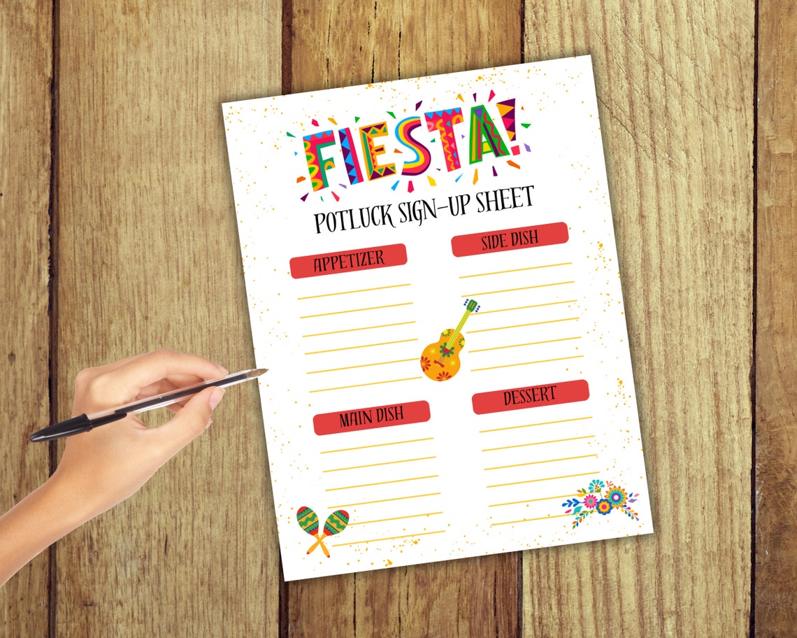 Fiesta Potluck Sign up Sheet, Fiesta Sign up Form, Cinco De Mayo ...