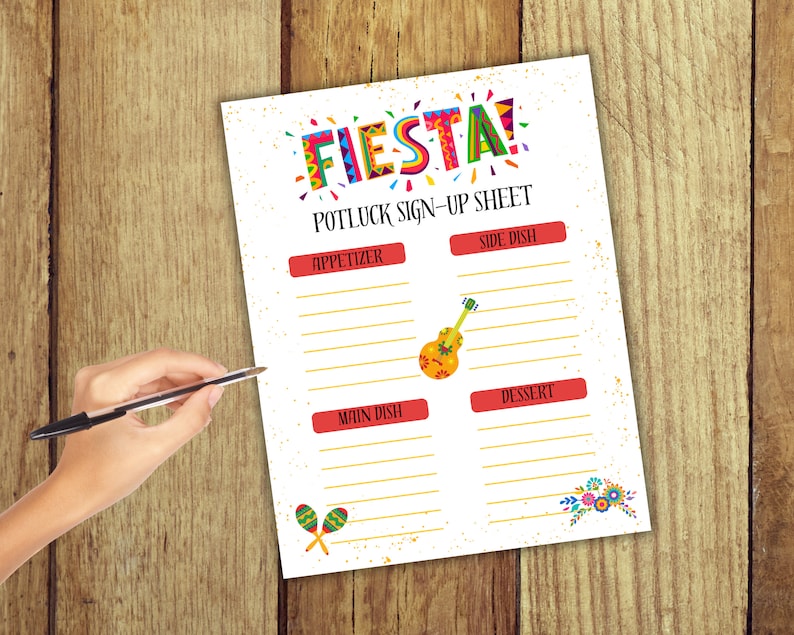 Fiesta Potluck Sign up Sheet, Fiesta Sign up Form, Cinco De Mayo ...
