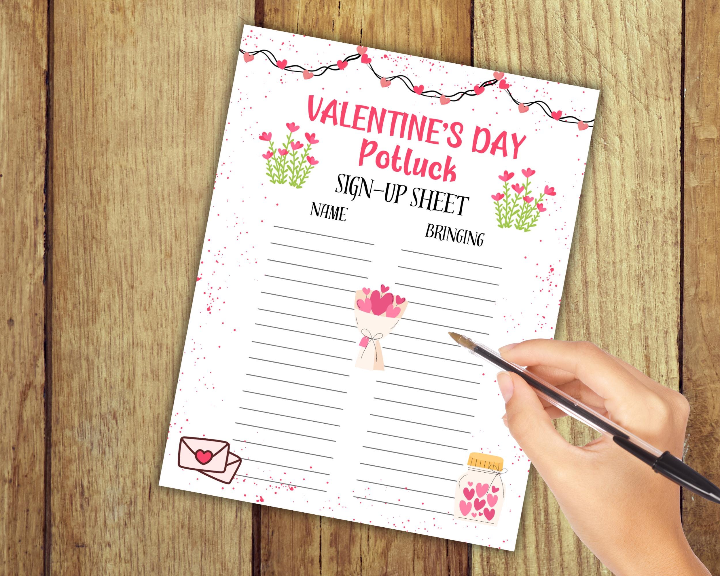Valentines Day Potluck Sign up Sheet, Editable Potluck Sign up Form ...
