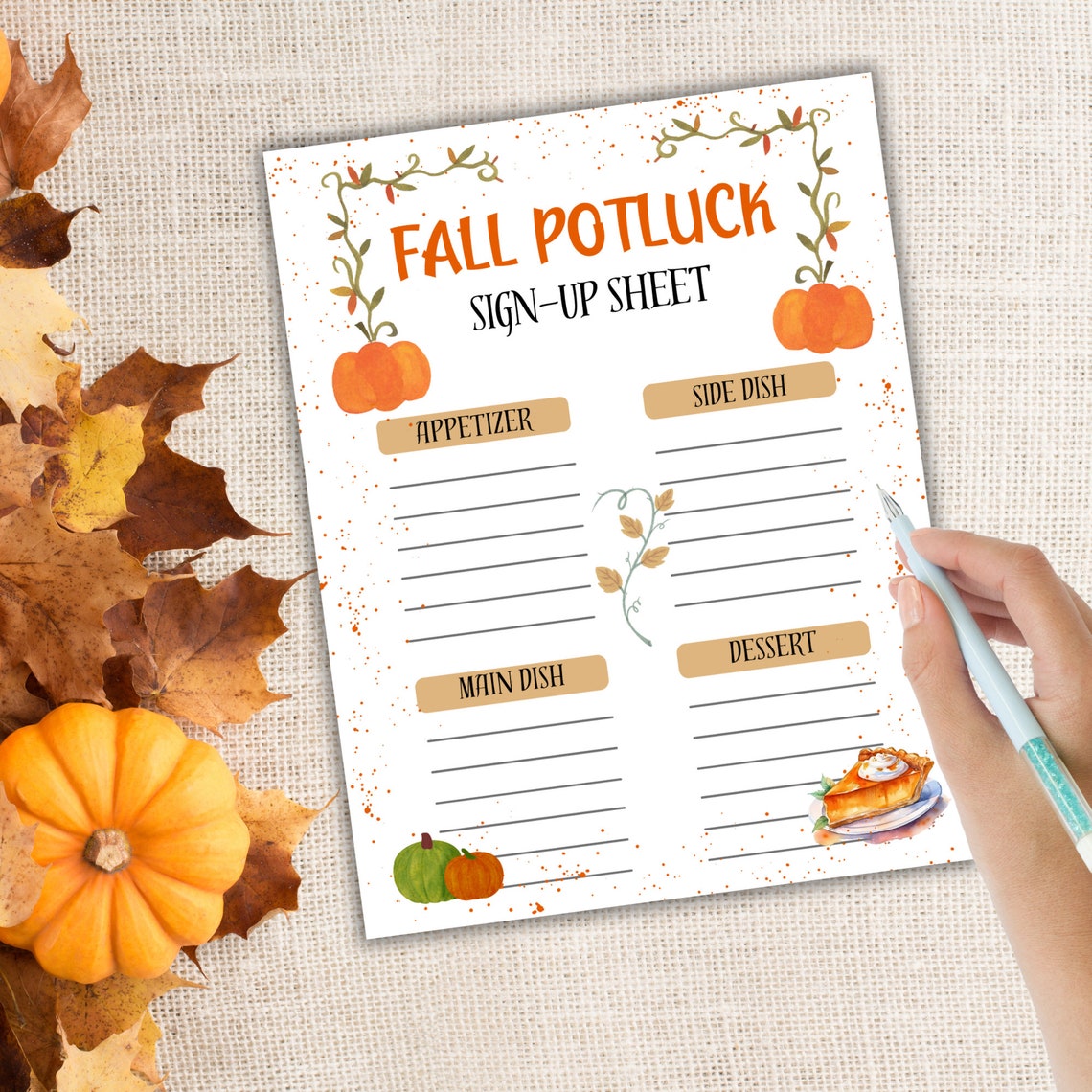 Fall Potluck Sign up Sheet, Fall Fest Sign up Sheet, Potluck Sign up ...