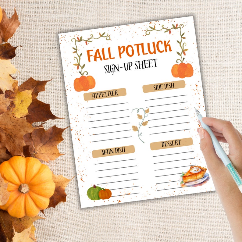 Fall Potluck Sign up Sheet, Fall Fest Sign up Sheet, Potluck Sign up ...