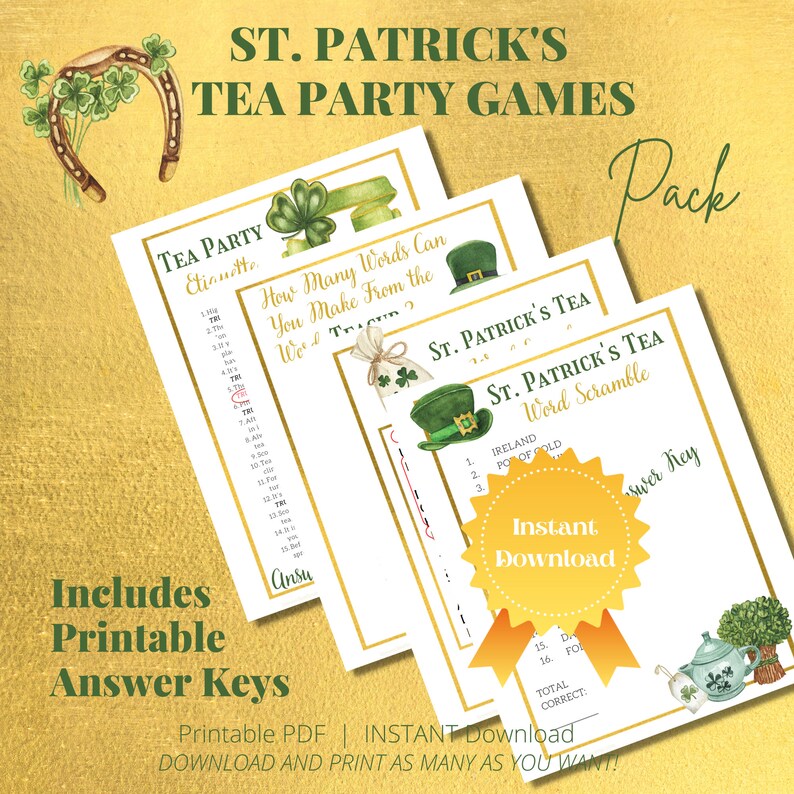 St. Patrick's Day Games, Tea Party Games, March Tea Party Games, Spring ...