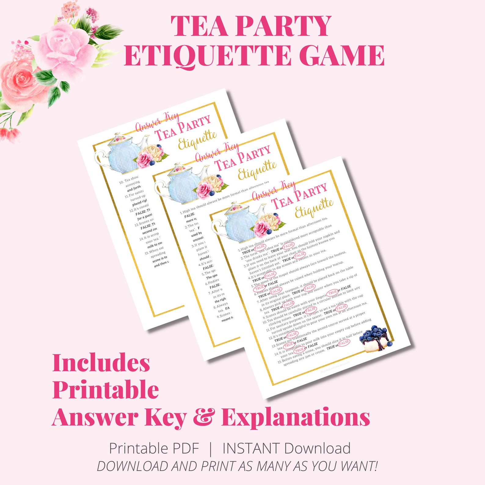 Afternoon Tea Etiquette, Instant Download, Tea Party Etiquette, Garden ...