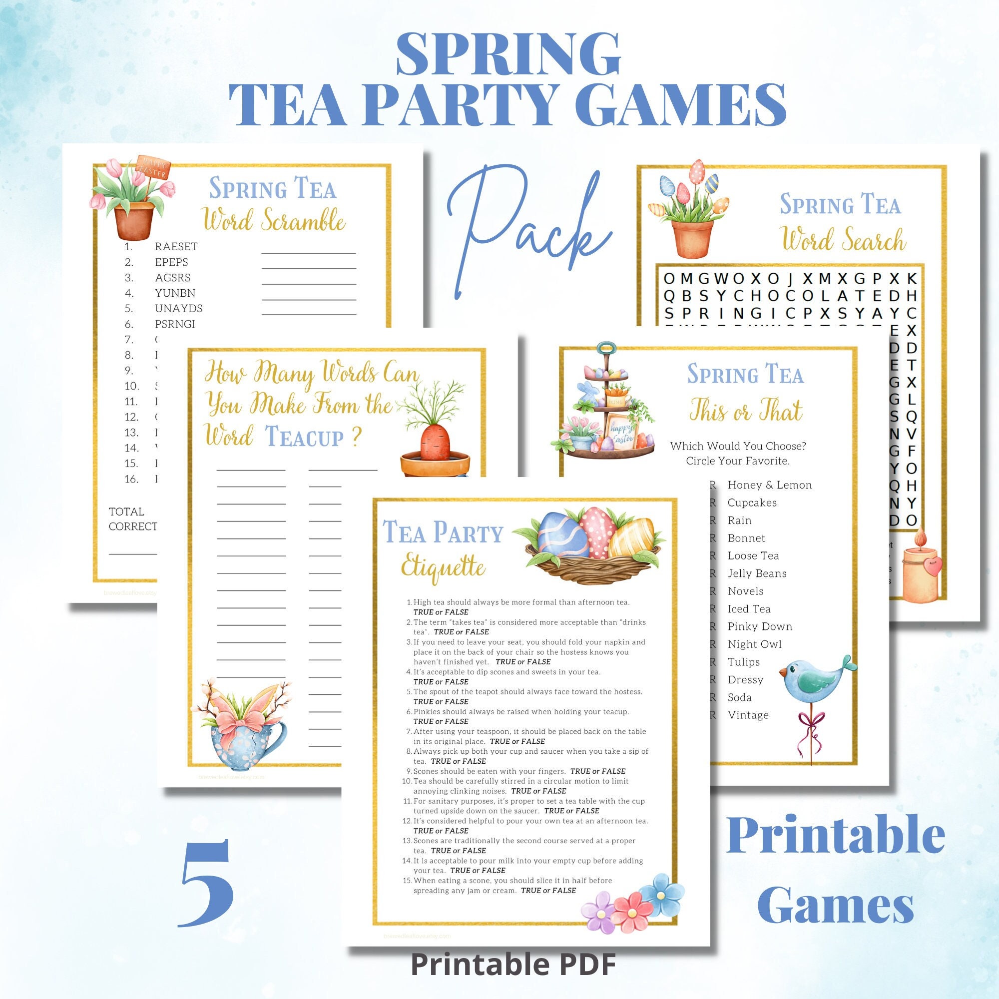 Spring Tea Party Games, Tea Party Games, Easter Tea Party Games, Spring ...