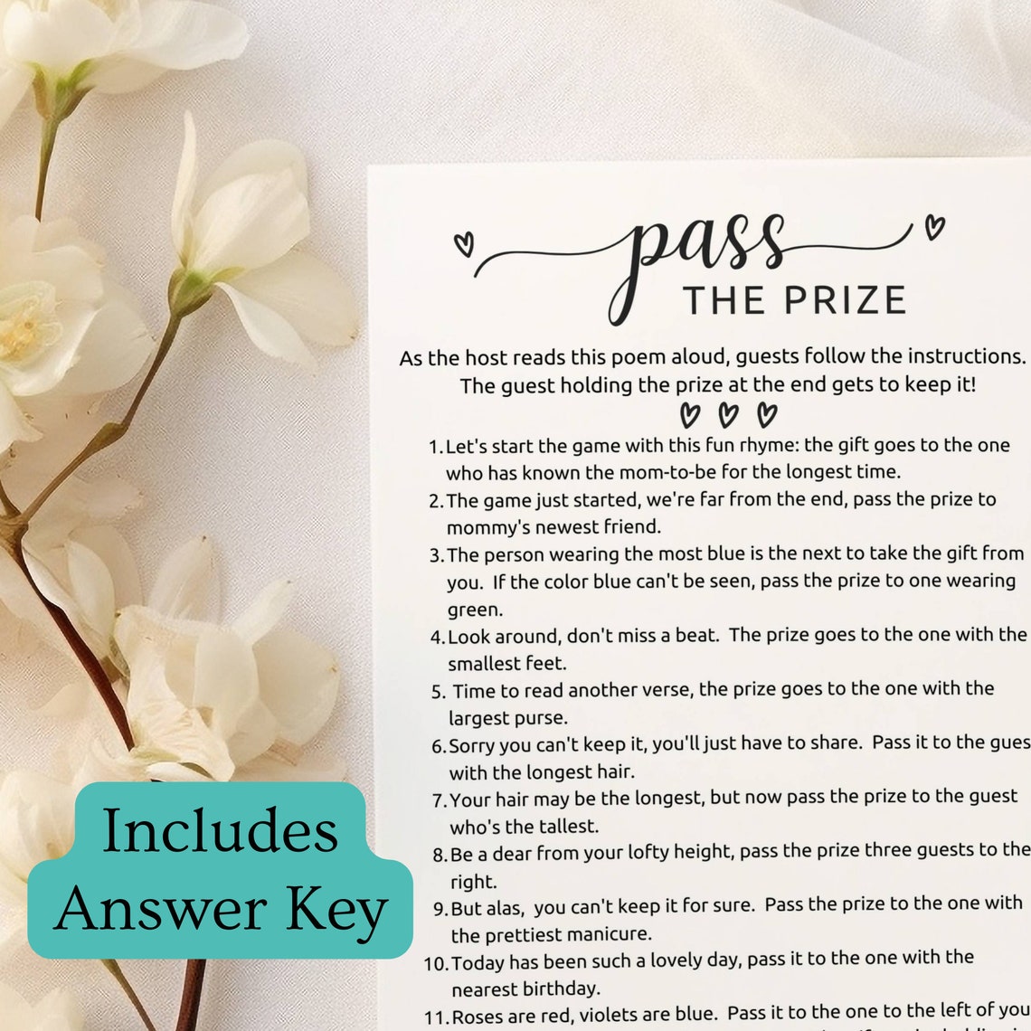 Pass the Prize Game, Rhyme Game, Minimalist Baby Shower Game, Pass the ...