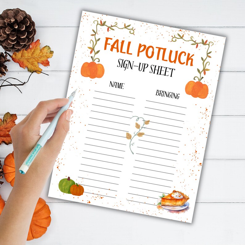 Fall Potluck Sign up Sheet, Fall Fest Sign up Sheet, Potluck Sign up ...