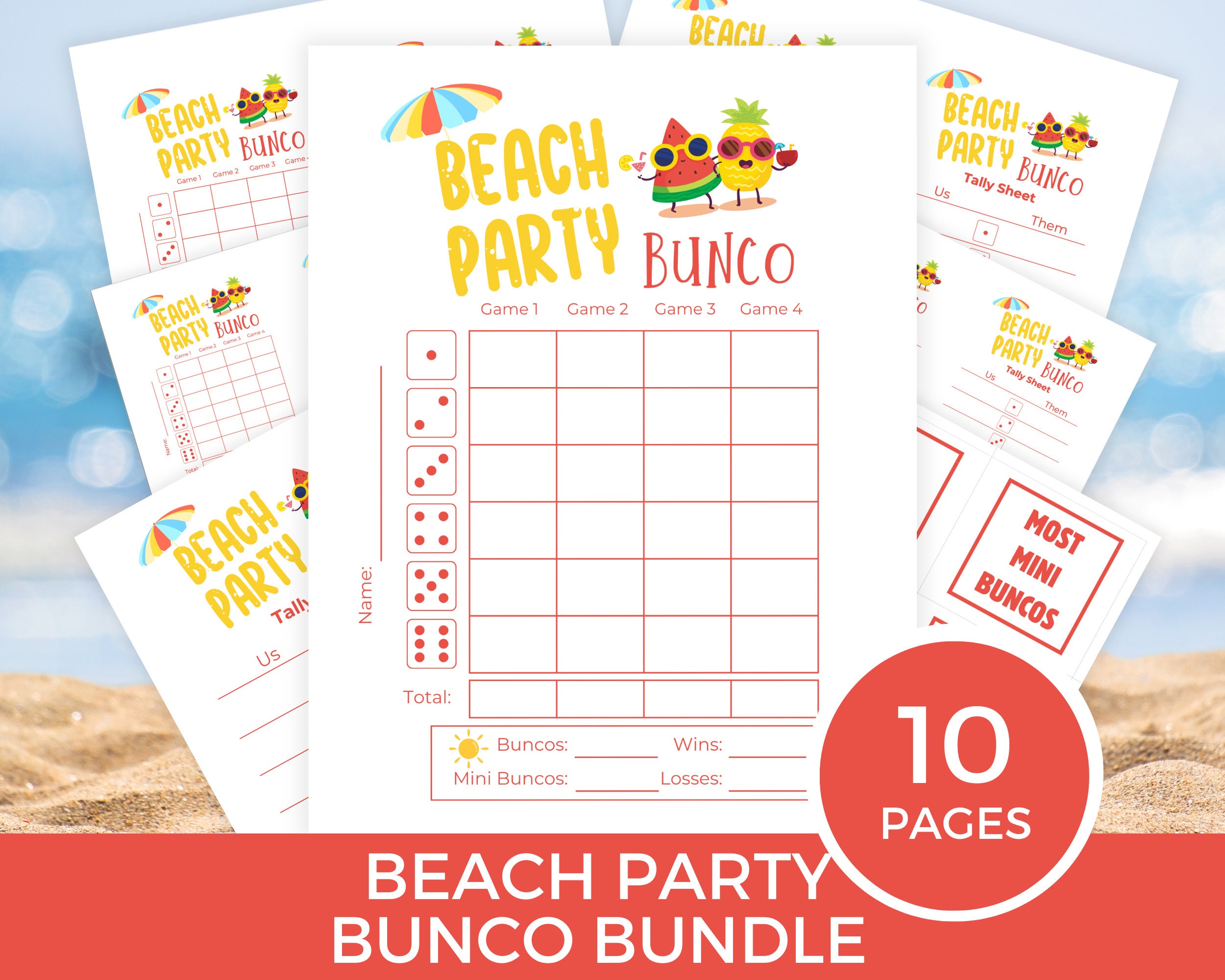 Beach Party Bunco Score Sheets, Summer Bunco Score Cards, Summer Bunco ...