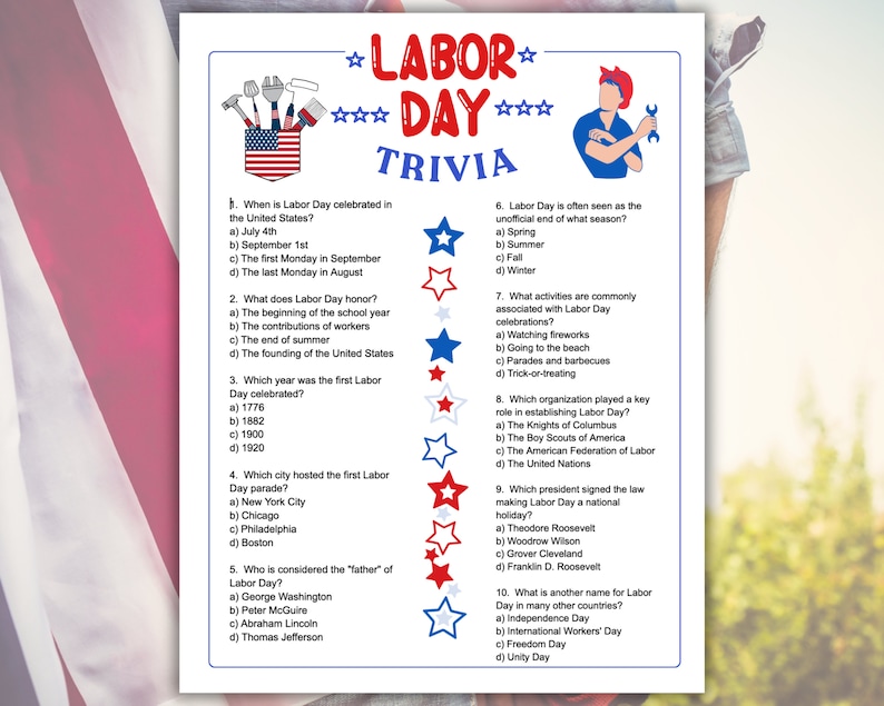Labor Day Trivia Game, Labor Day Activity, End of Summer Game, Labor ...
