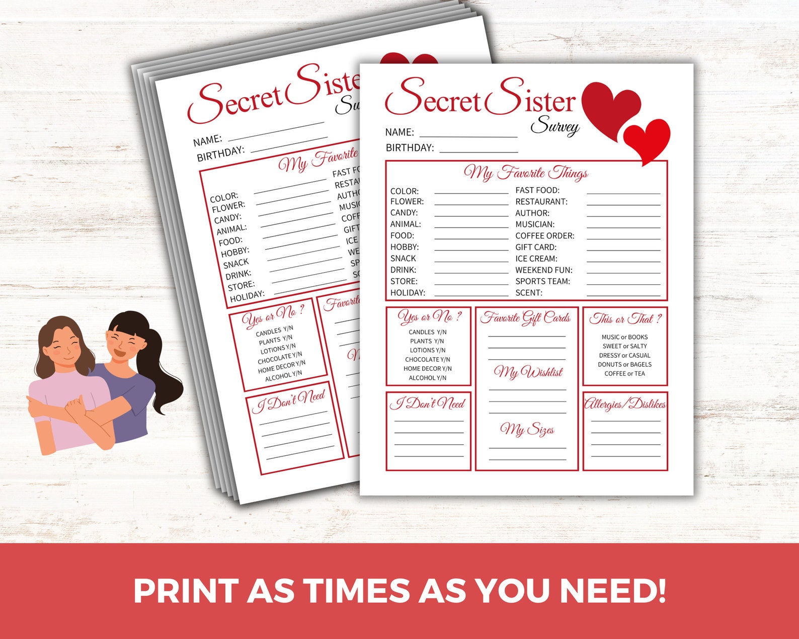 Secret Sister Gift Survey, Printable Secret Sister Form, Secret Sister Questionnaire, Church ...