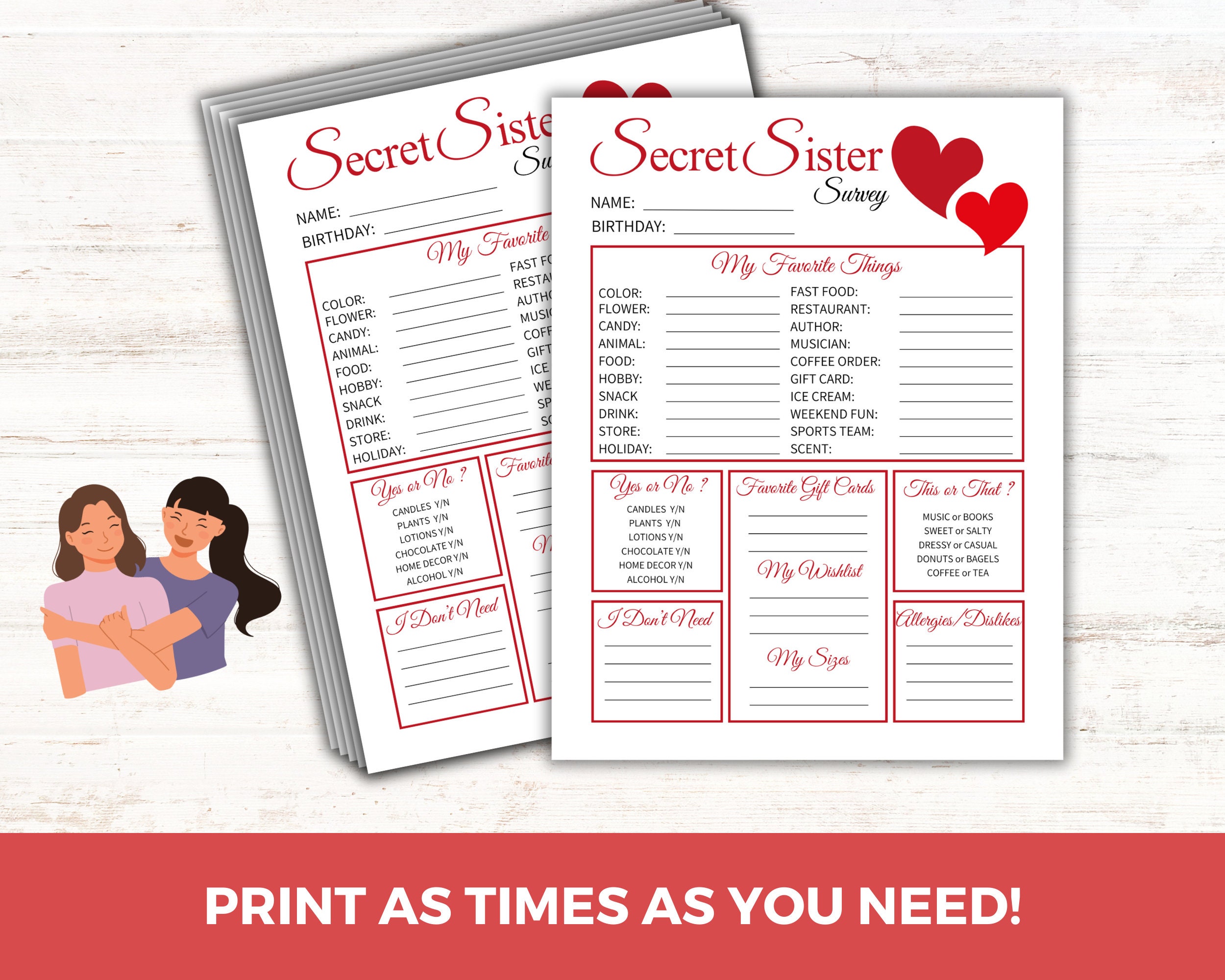 Secret Sister Gift Survey, Printable Secret Sister Form, Secret Sister ...