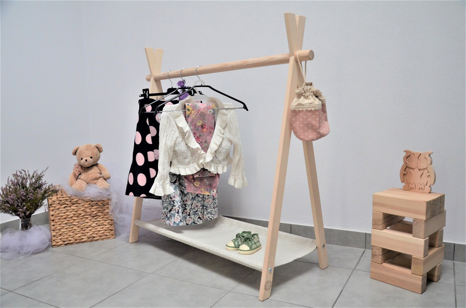 Toddler Rack,montessori Clothing,mini Kids Clothes Rack, Wooden Rack ...