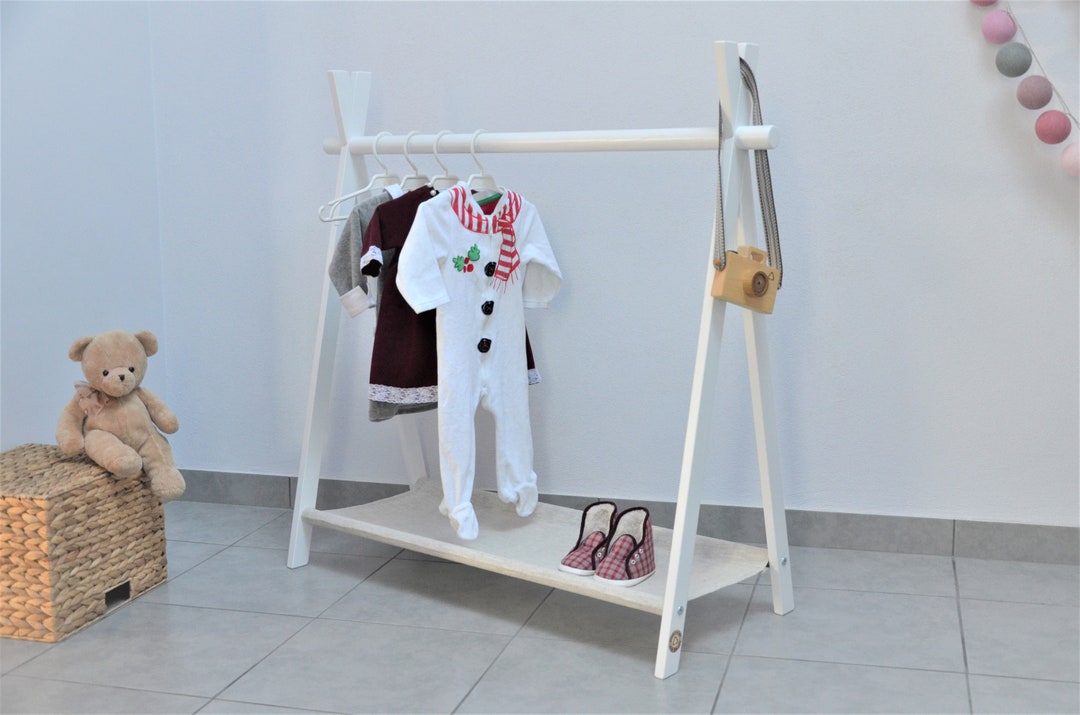 White Toddler Rack,mini Kids Clothes Rack,montessori Clothing,wooden ...