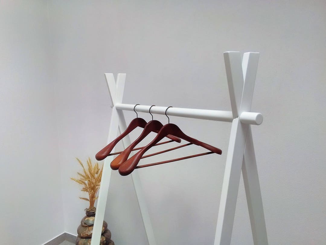 White Clothes Rack, Garment Wooden Stand, Adult Clothing Rack, Dress up ...