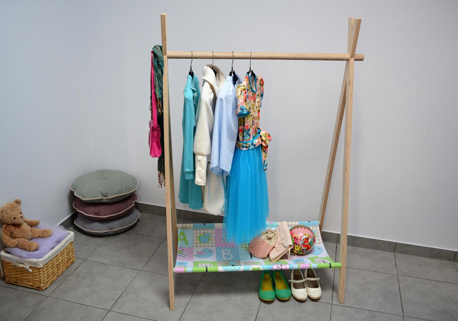 Kids Clothing rack Clothes rack with canvas Wooden rack | Etsy