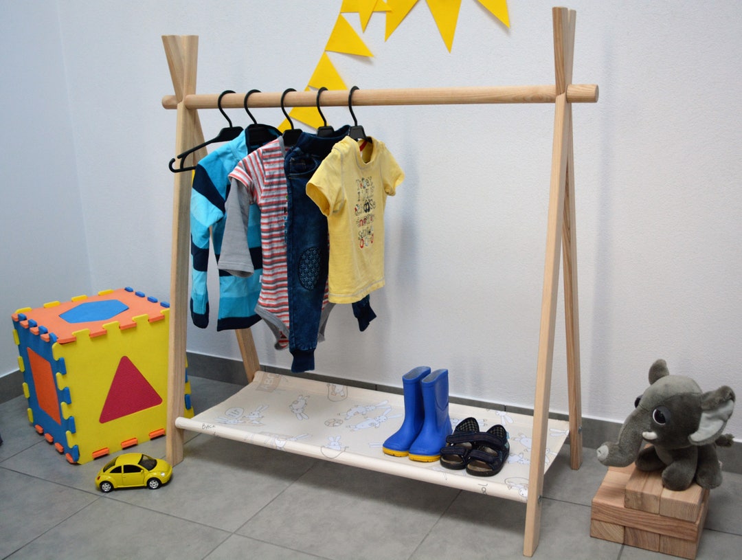 Mini Kids Clothes Rack, Toddler Rack,montessori Children Room, Wooden ...