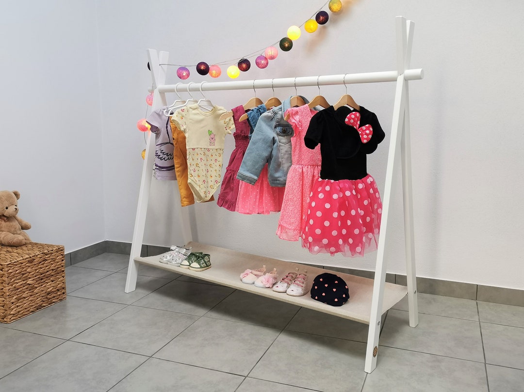 Toddler Rack Long,montessori Clothing,mini Kids Clothes Rack,wooden ...