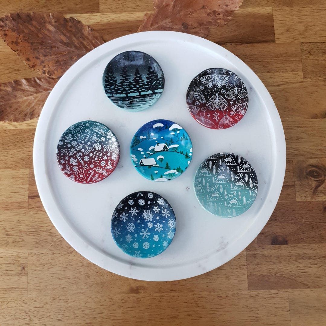 Winter Whimsical Trinket Dishes With Different Patterns / Handmade From ...