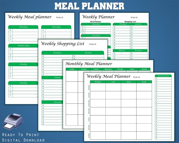 Meal Planner Weekly & Monthly Meal Planner Printable Grocery | Etsy