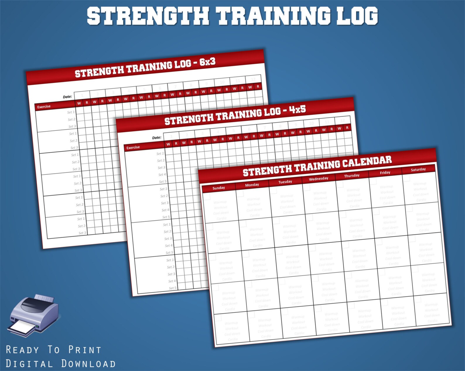 Strength Training Log – Fitness Planner, Workout Log, Weight Lifting ...