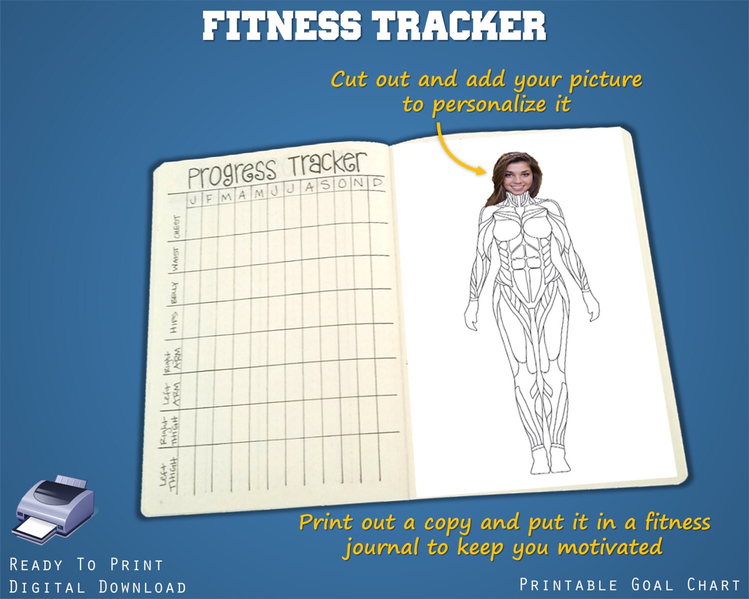 Printable Fitness Goal Tracker Workout Tracker, Coloring Muscle Chart ...