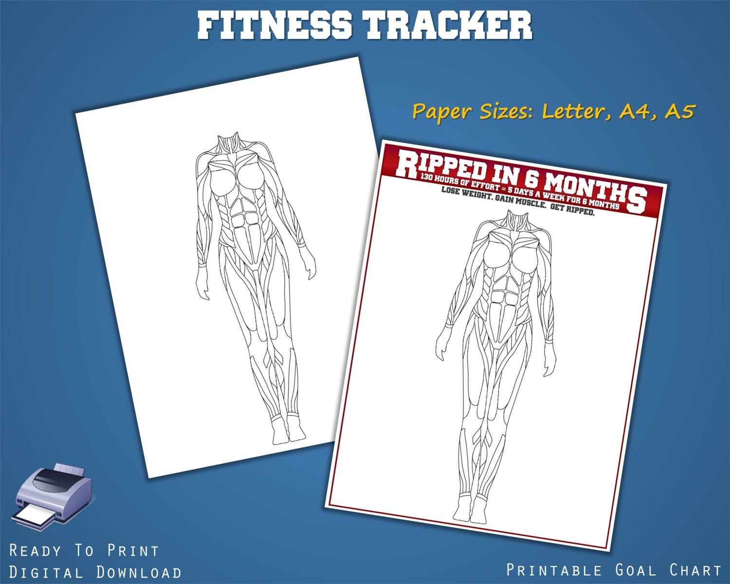 Printable Fitness Goal Tracker Workout Tracker, Coloring Muscle Chart ...
