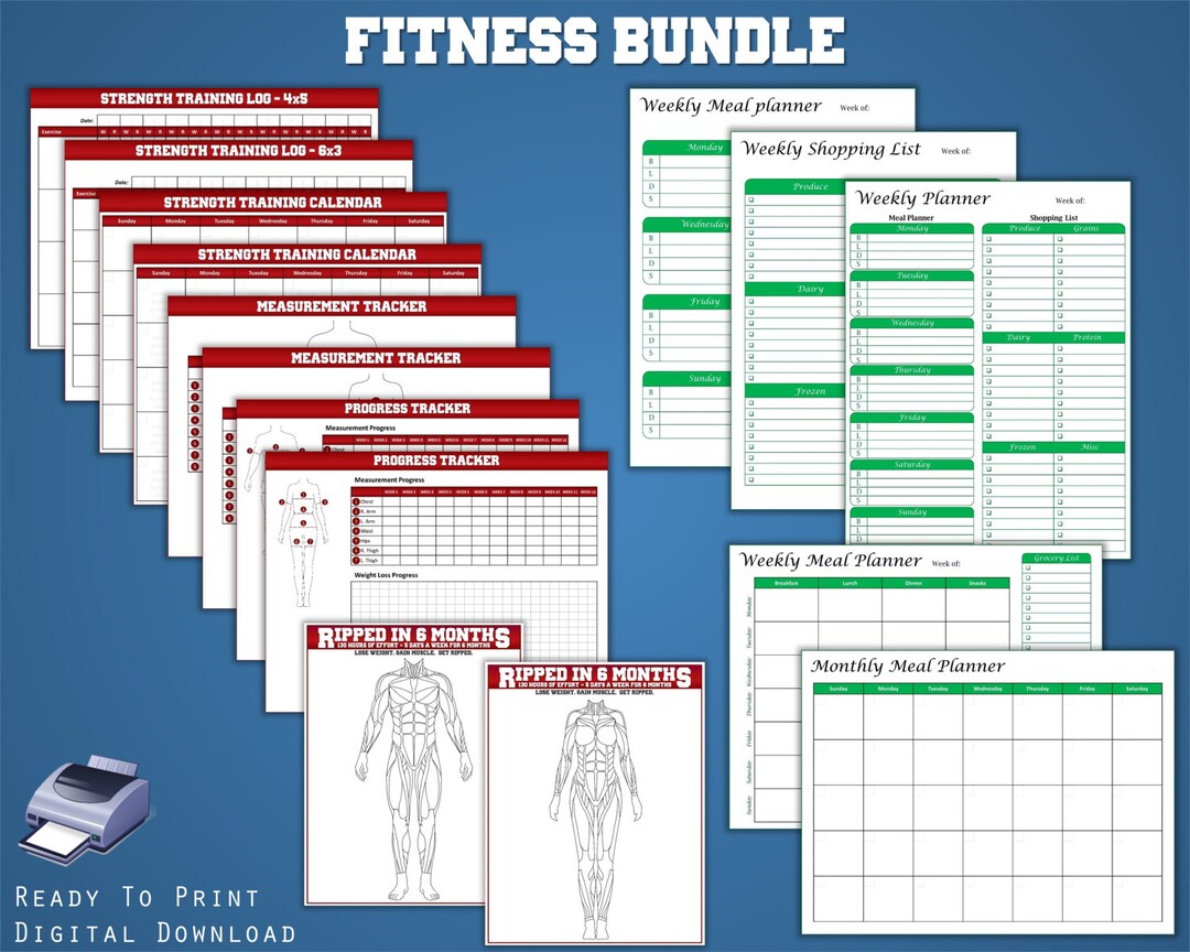 Fitness Bundle Fitness Planner, Workout Log, Weight Lifting Log ...