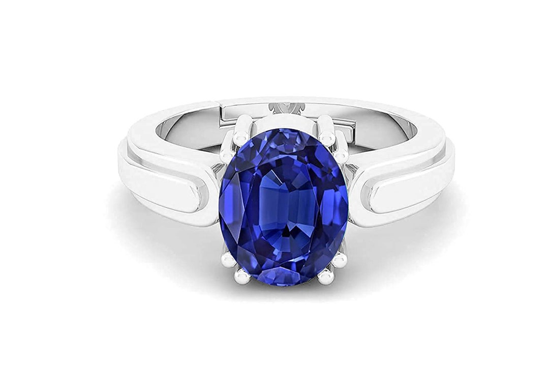 925 Sterling Silver Ring 4ct Blue Sapphire Ring, Blue Sapphire Bands ...
