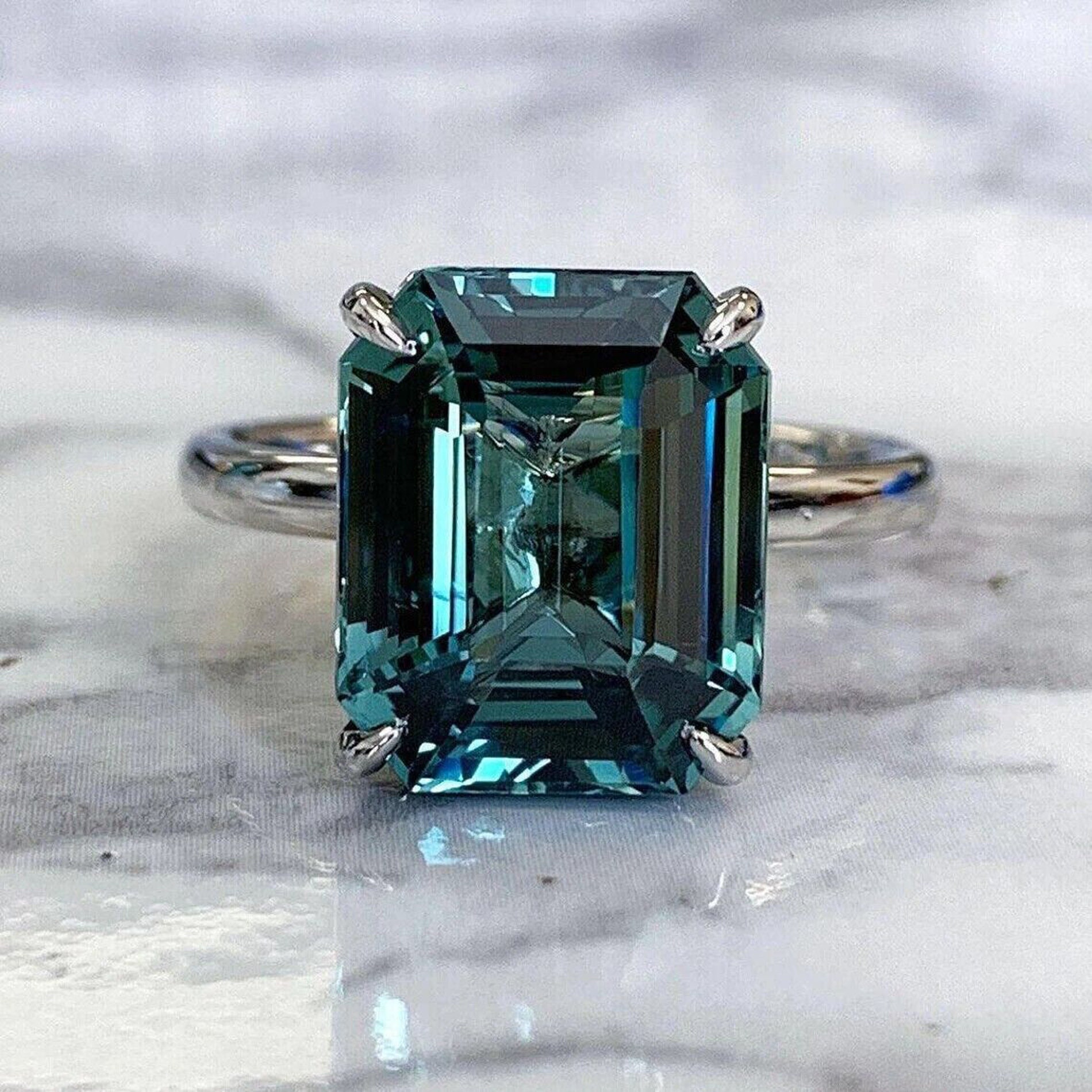 Teal Sapphire Ring. Peacock Blue Green Sapphire Ring 4ct Cushion ...